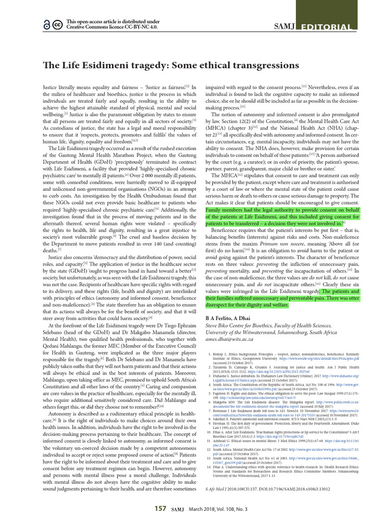 The Life Esidimeni - Ethical Transgressions | PDF | Informed Consent ...