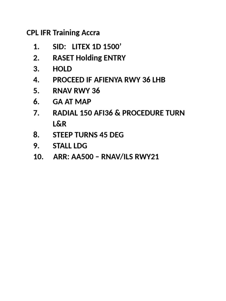 CPL IFR CHECK RIDE Training Accra AUG 2024 | PDF