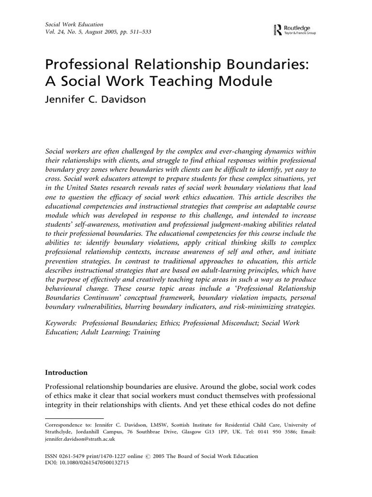Professional Relationship Boundaries - A Social Work Teaching Module | PDF | Learning | Social Work