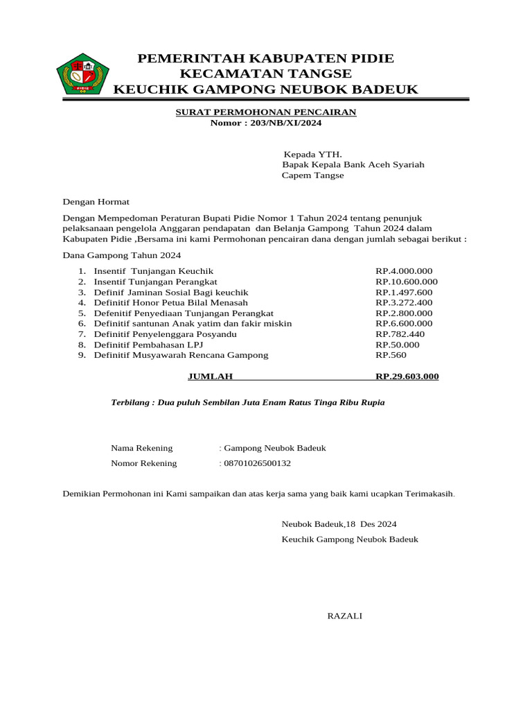 Surat Bank BPD | PDF