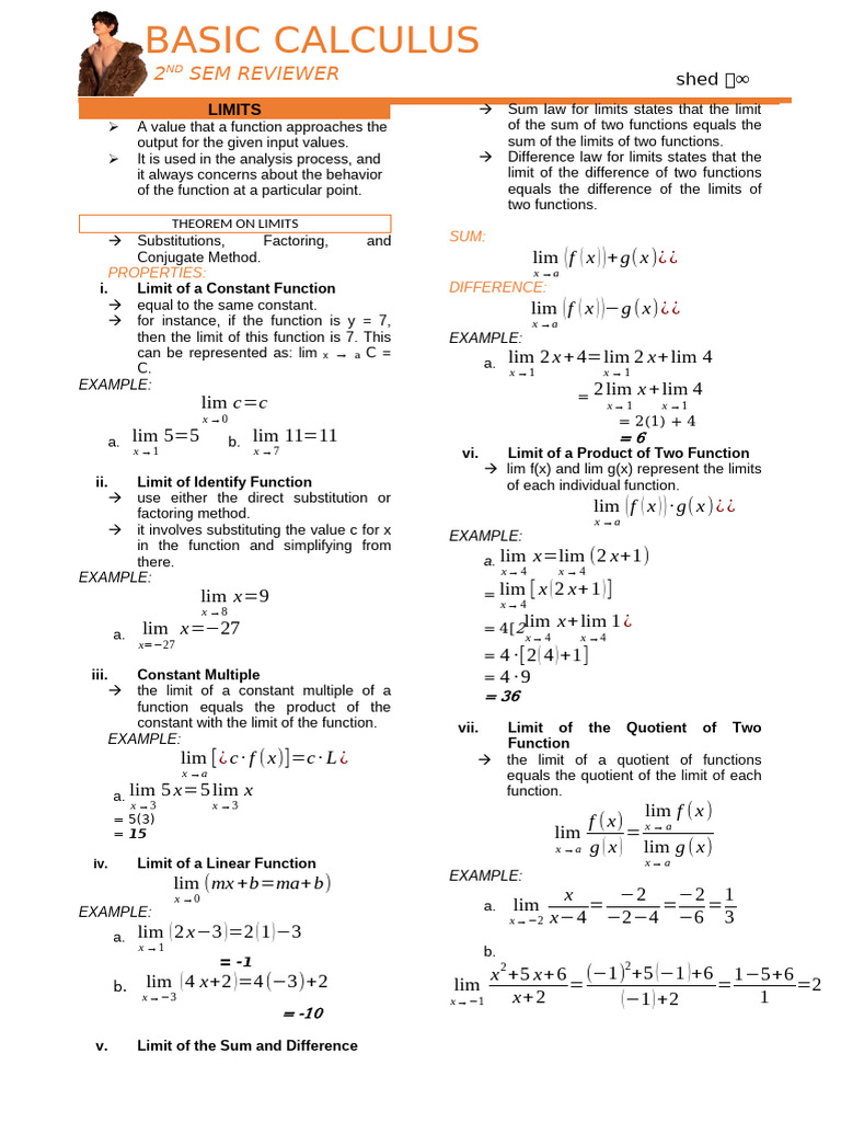 Basic Calc - Reviewer - 2nd Sem | PDF | Function (Mathematics) | Infinity
