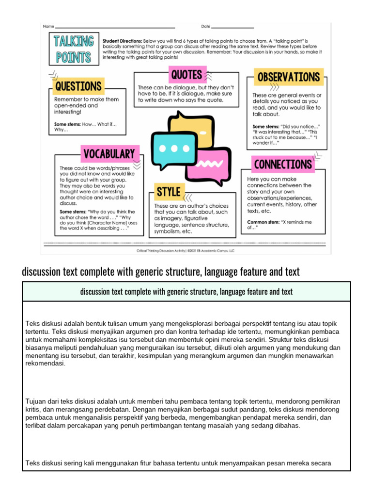 discussion text complete with generic structure, language features, and text | PDF