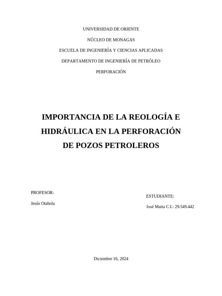 Importancia de La Reología e Hidráulica en La Perforación de Pozos Petroleros | PDF | Viscosidad ...