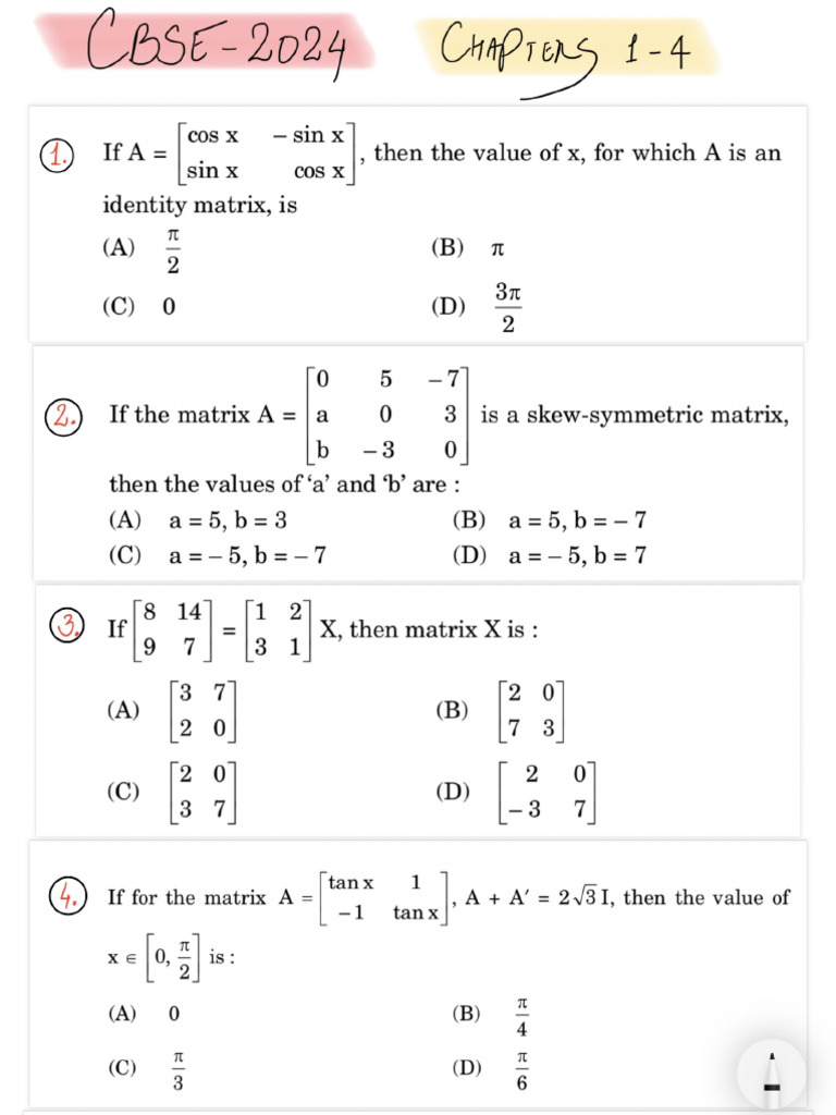 Cbse 2024 - Chapters 1-4 | PDF