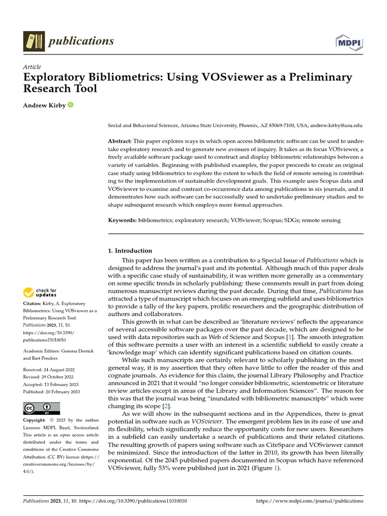 Exploratory Bibliometrics Using VOSviewer As A Pre | PDF | Open Access ...