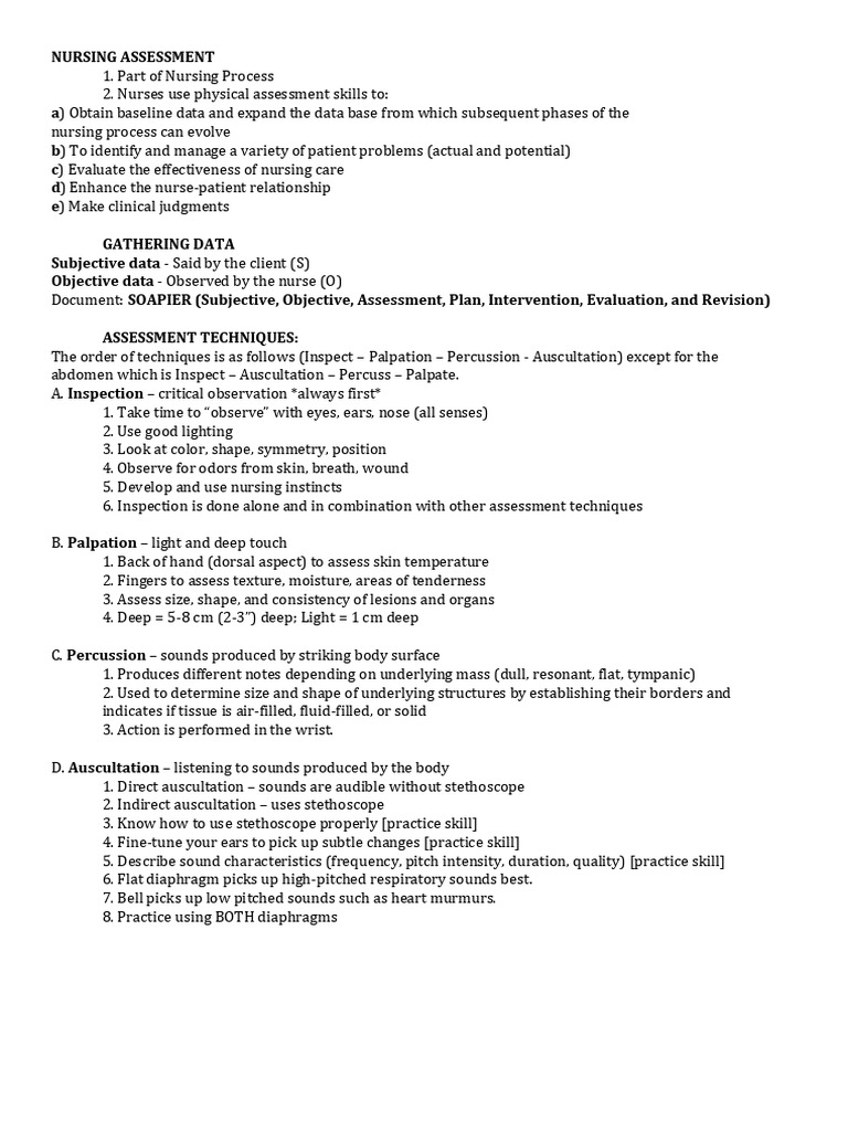 Nursing Assessment Techniques Explained | PDF