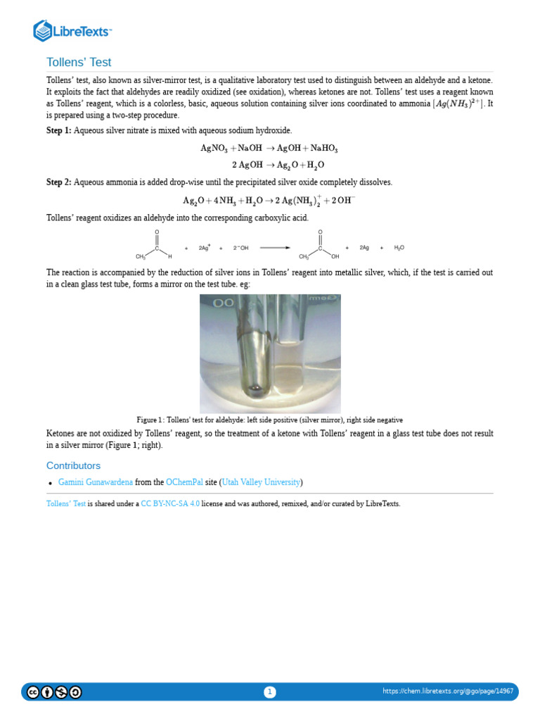 Tollens' Test: Aldehyde vs Ketone | PDF