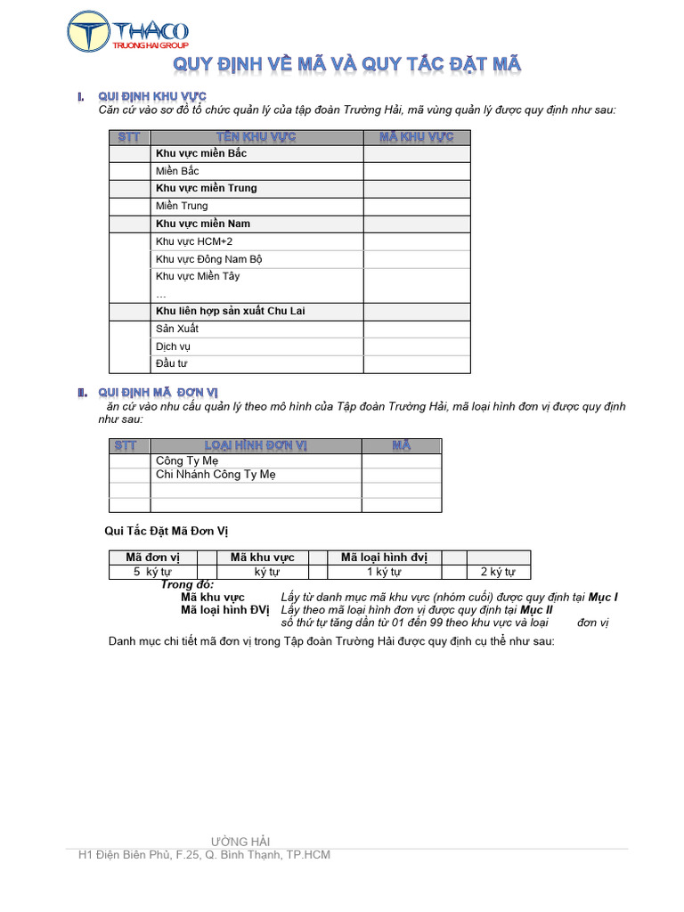 Quy Dinh Dat Ma - 2011 - THACO | PDF
