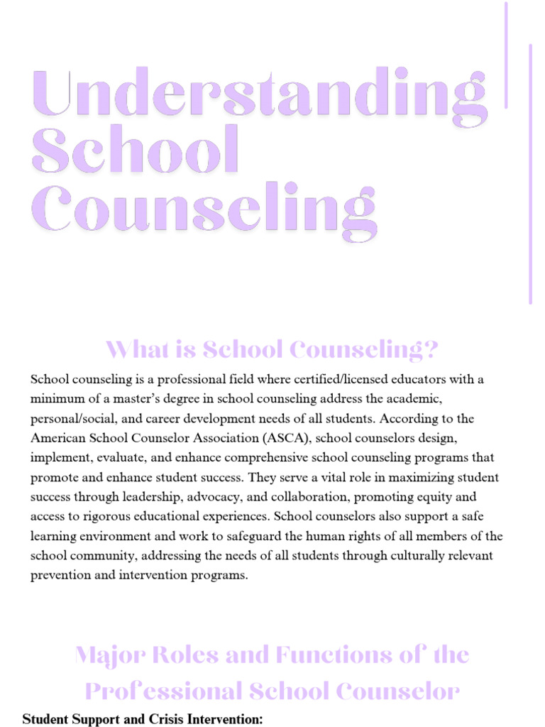 Understanding School Counseling Roles | PDF | School Counselor ...