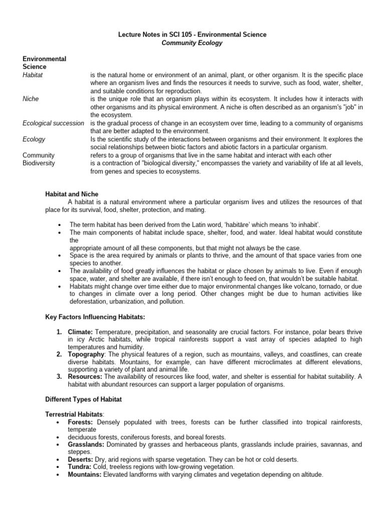 Envi Sci - Community Ecology | PDF | Ecological Niche | Biodiversity
