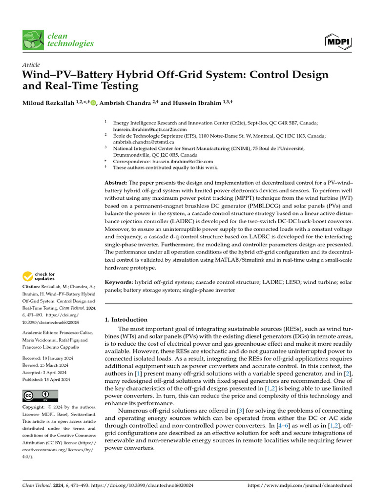 Wind-PV-Battery Hybrid Off-Grid System Control Des | PDF ...