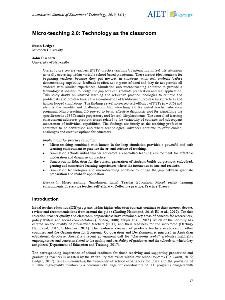 Micro Teaching 2 0 Technology As The Cla | PDF | Reflective Practice | Simulation