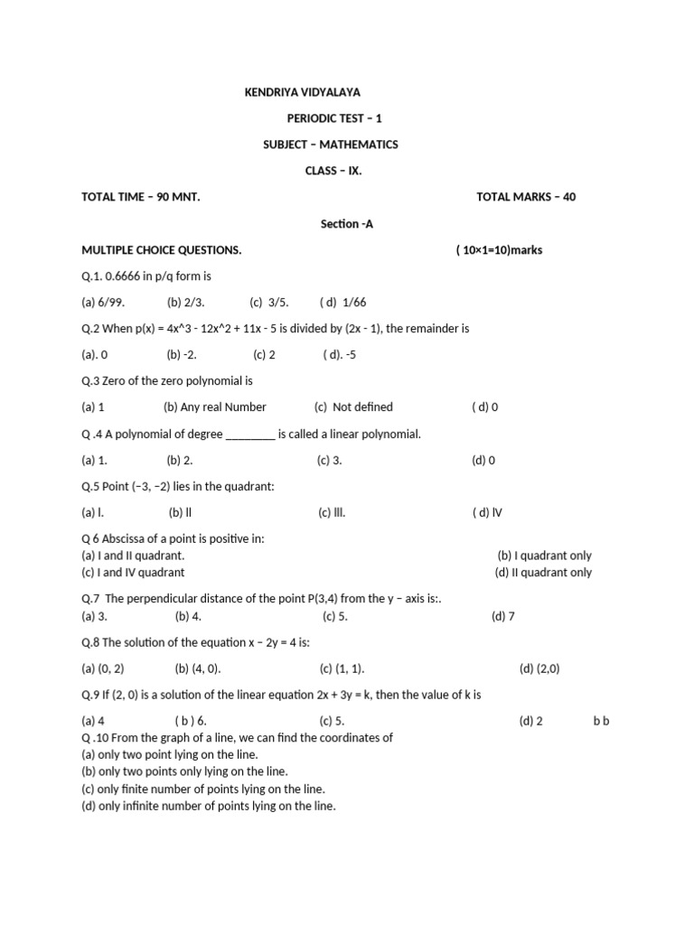 pt-1 maths class 9 th (2021) (1) | PDF | Cartesian Coordinate System ...
