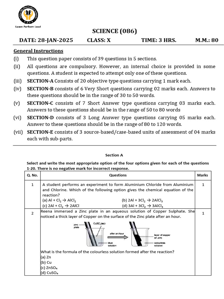 Class X Science Pre-Board Exam 2024-25 | PDF | Anode | Ph