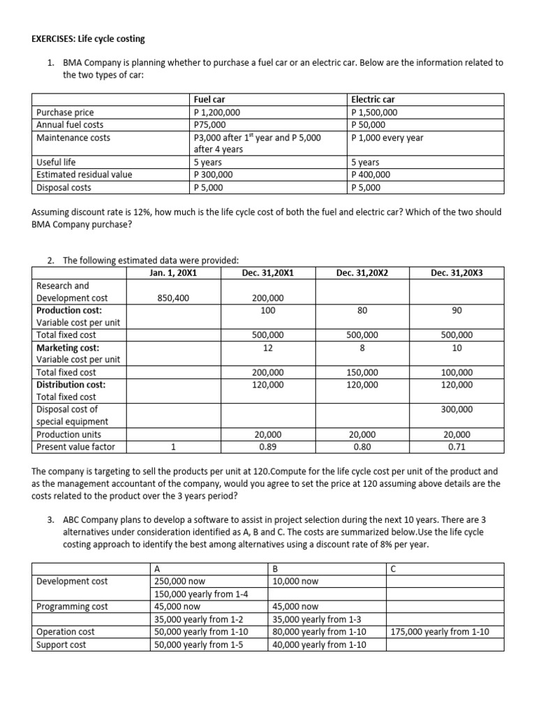 Life Cycle Costing Exercises | PDF | Life Cycle Assessment | Economies