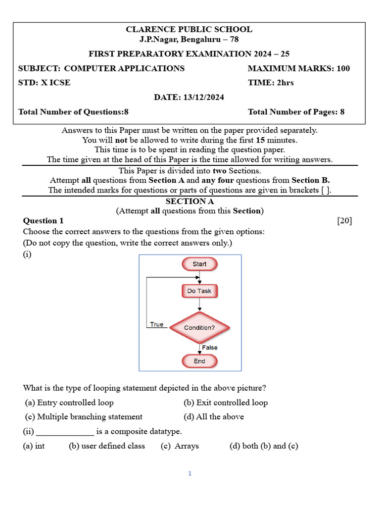 Computer Applications Exam Paper 2024 | PDF | Integer (Computer Science) | Computer Science
