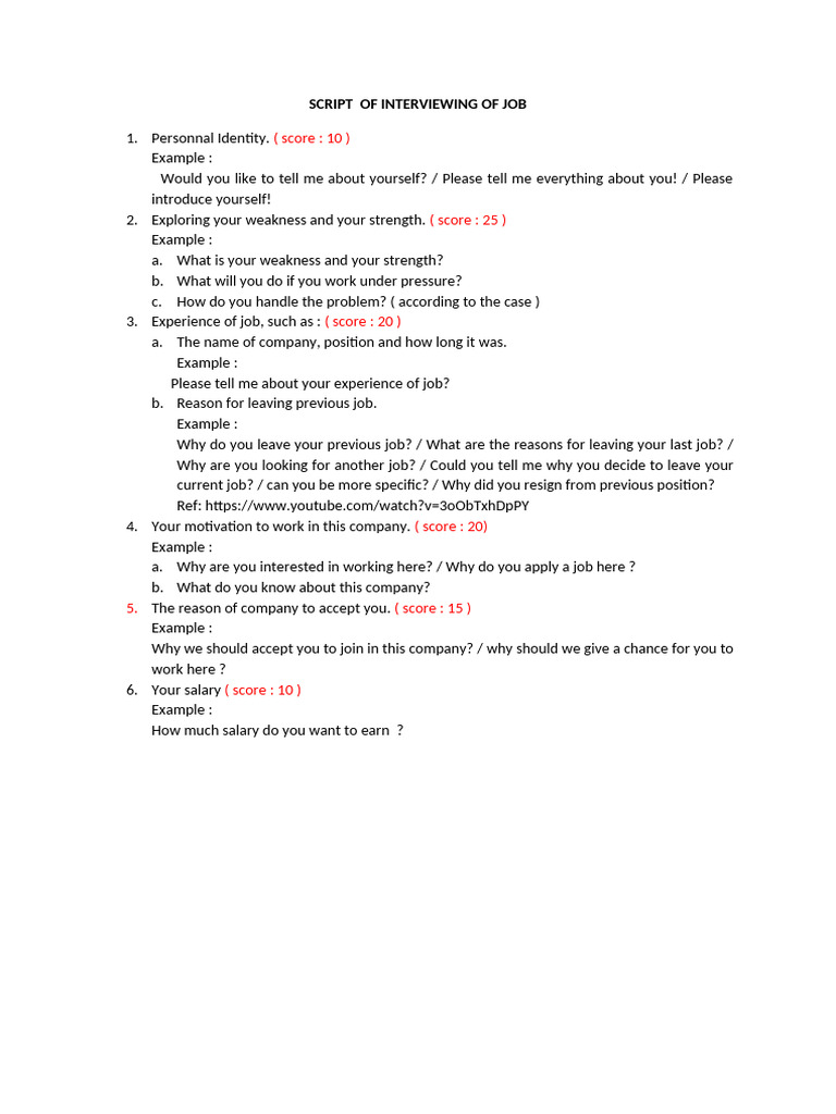 Script of Interviewing of Job | PDF