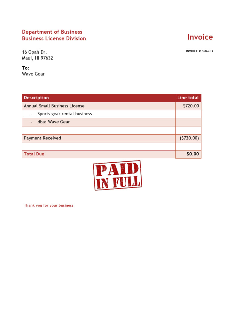 Wave Gear Business License Invoice | PDF