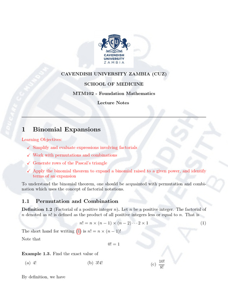 First Four Terms of Binomial Expansions | PDF | Permutation ...