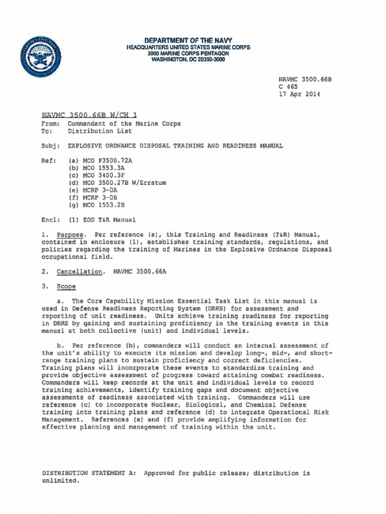 Navmc 3500.66B W CH 1 | PDF | Cbrn Defense | Bomb Disposal