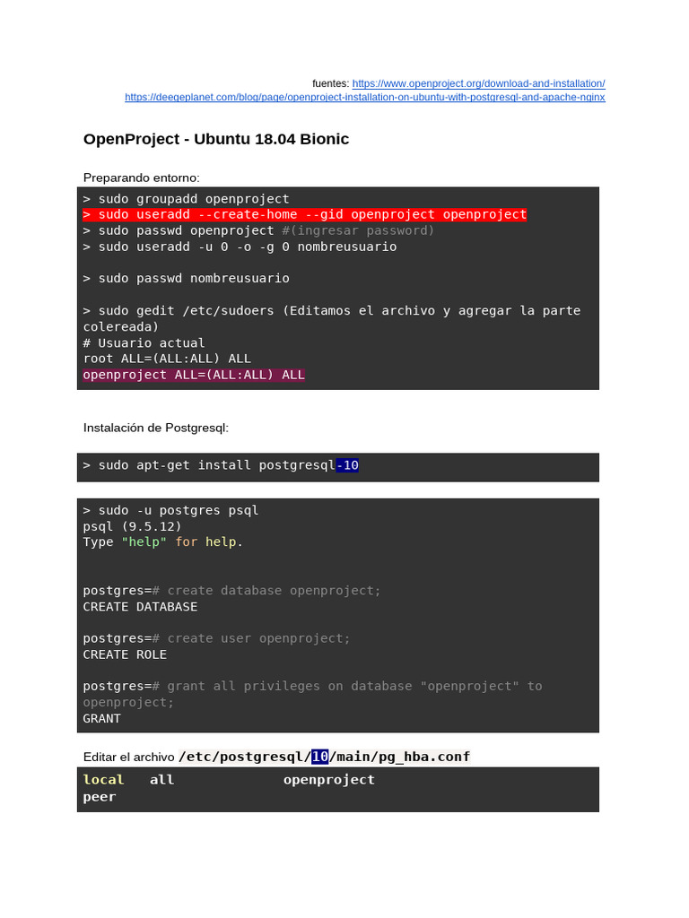Instalación y Configuración de OpenProject | PDF | Postgre Sql | Sudo