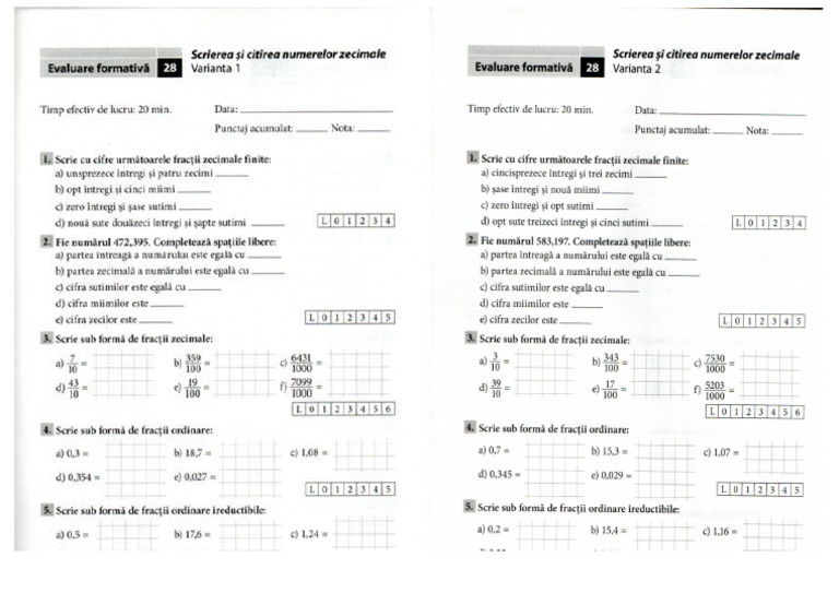 Scrierea Si Citirea Numerelor Zecimale CL 5 | PDF