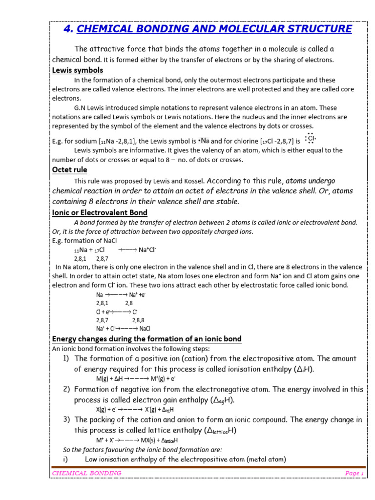 Chemical Bonding and Molecular Structure | PDF | Molecular Orbital ...
