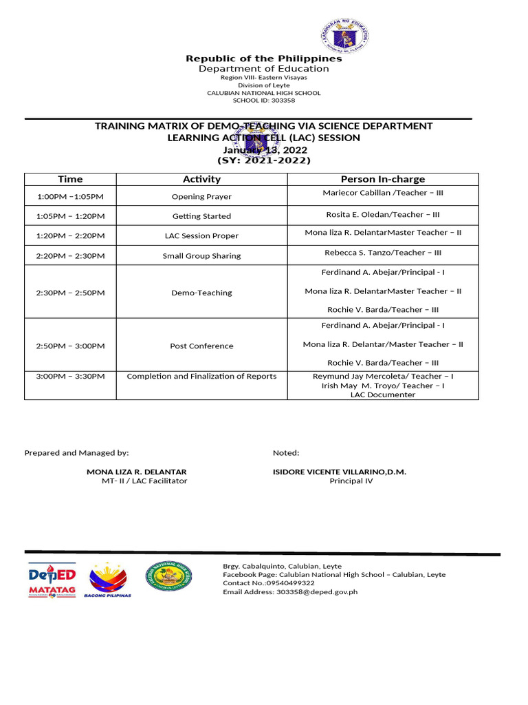 Demo-Teaching LAC Session Guide | PDF | Human Communication | Learning