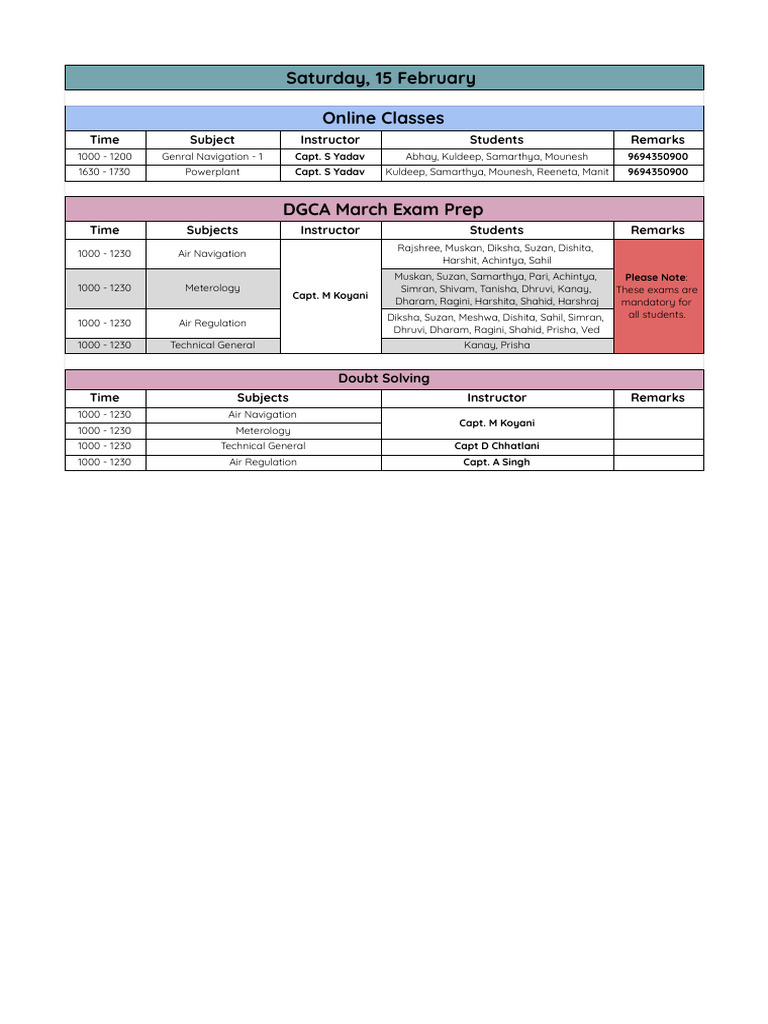 Daily Roster - 15.02.2025 | PDF