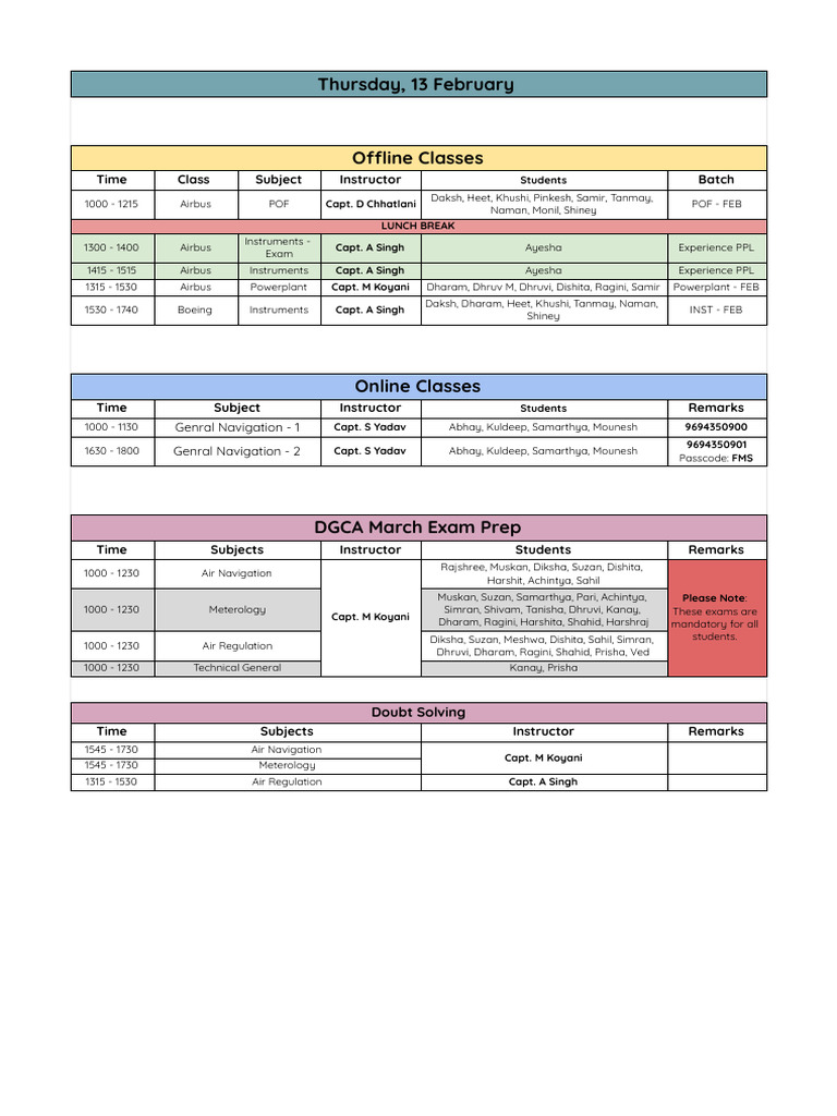 Daily Roster - 13.02.25 | PDF
