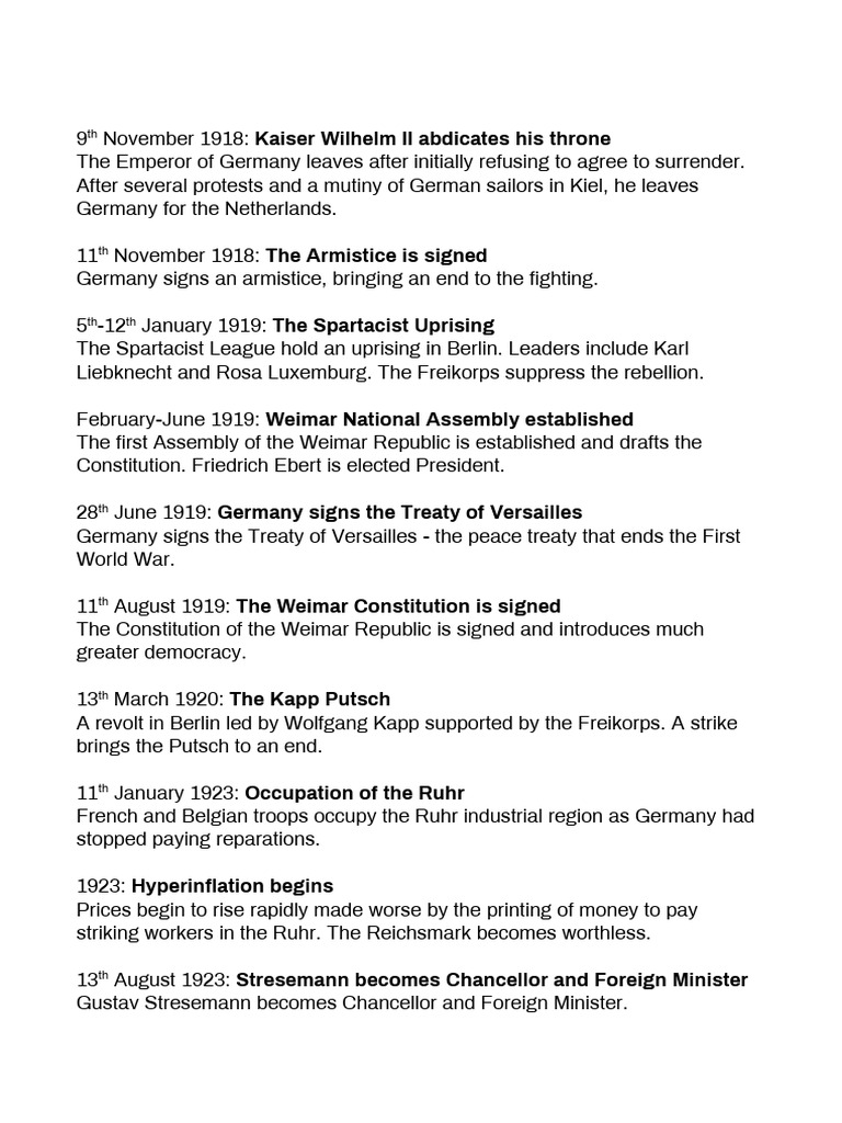 Timeline - Weimar Republic and Nazi Germany | PDF | Weimar Republic ...