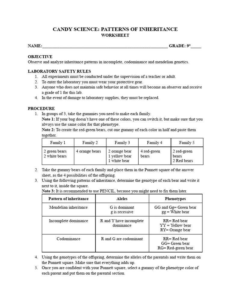 Worksheet - Candy Science - Patterns of Inheritance | PDF | Dominance ...