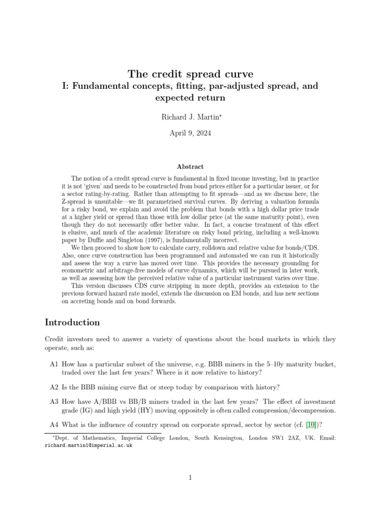 The Credit Spread Curve | PDF | Bonds (Finance) | Yield (Finance)