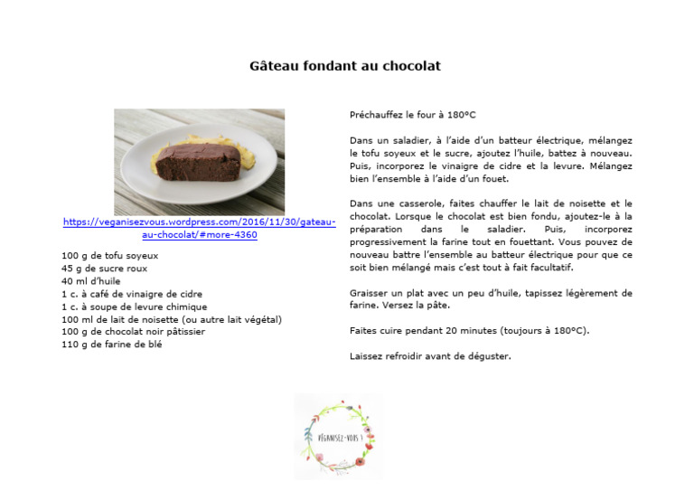 Gâteau fondant chocolat vegan facile | PDF