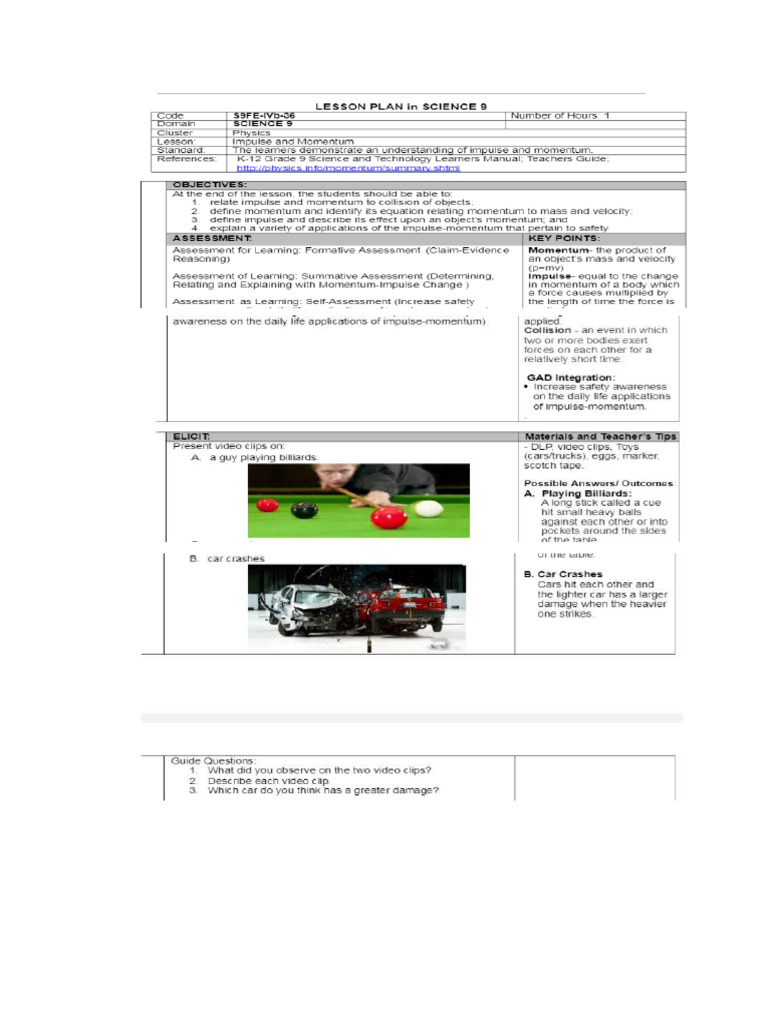 Lesson Plan (Impulse and Momentum | PDF