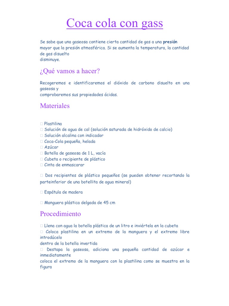 Coca Cola Con Gass | PDF | Gases | Dióxido de carbono