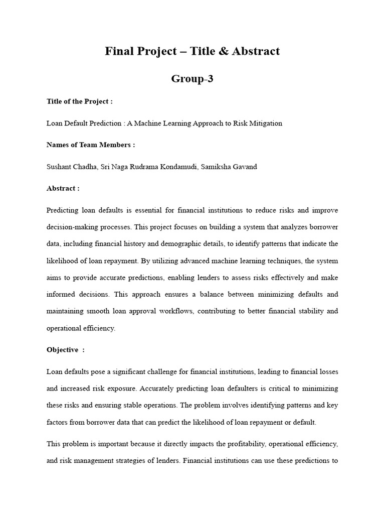 Final Project Title and Abstract Group-3 | PDF | Loans | Credit