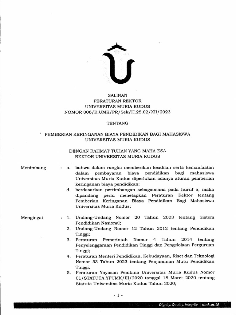 006-PR - Pemberian Keringanan Biaya Pendidikan Bagi Mhs UMK | PDF