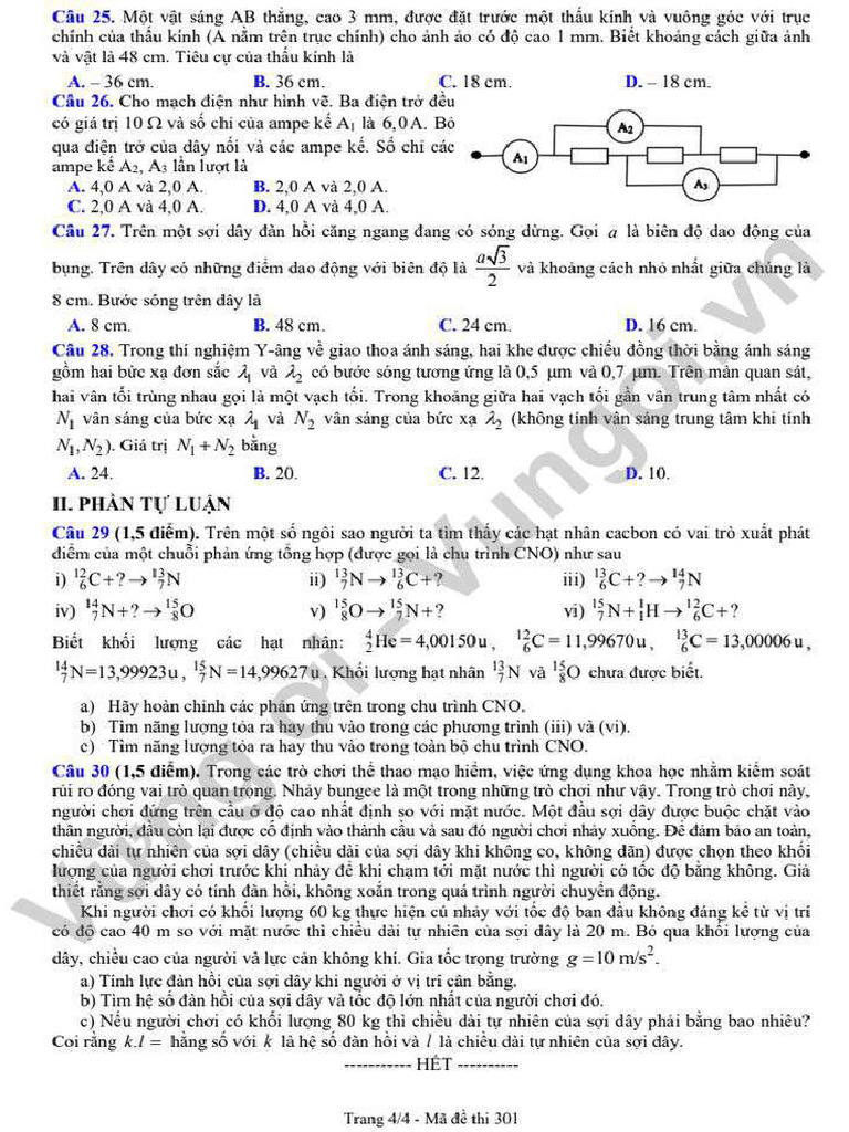 De Thi DGNL Mon Ly DHSP HN 4 Result | PDF