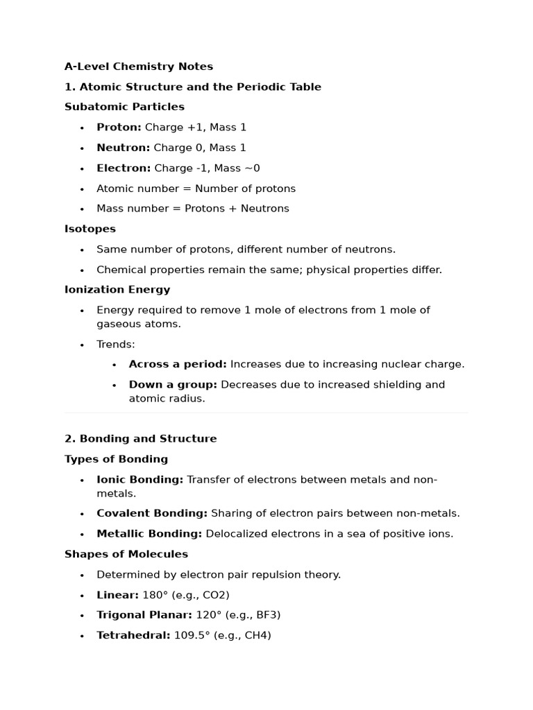A-Level Chemistry Study Guide | PDF