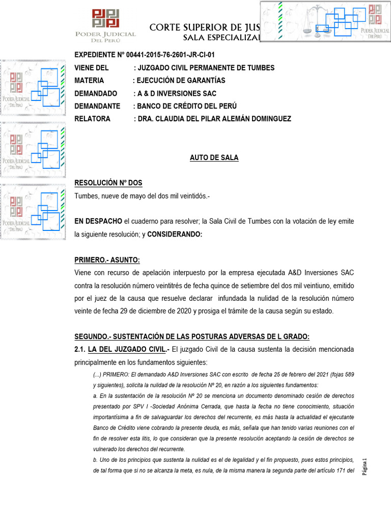 Apelación en Ejecución de Garantías Tumbes | PDF | Justicia | Crimen y ...