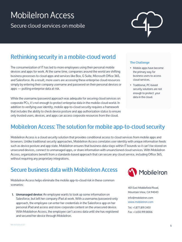 MobileIron-Access - Datasheet - EN - US - v2.1 | PDF | Mobile App | Cloud Computing