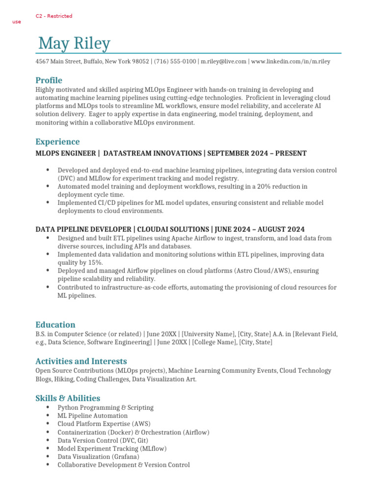Aspiring MLOps Engineer Resume | PDF | Cloud Computing | Information ...