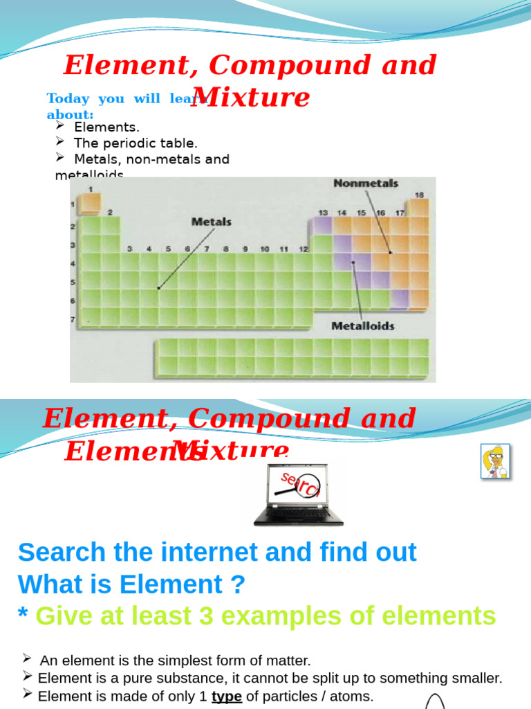 Element Compound Mixture | PDF | Chemical Elements | Metals