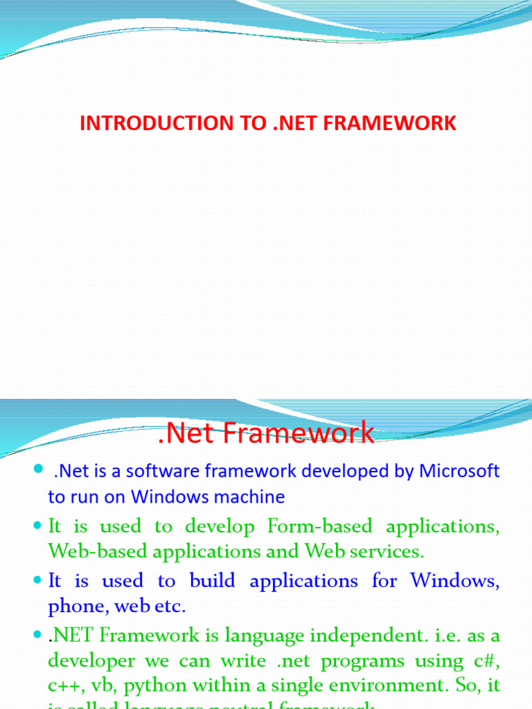 Introduction to .Net Fw | PDF | .Net Framework | Systems Engineering