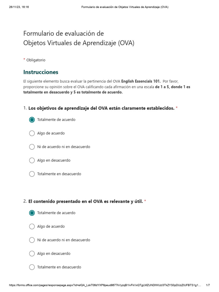 Formulario de evaluación de Objetos Virtuales de Aprendizaje (OVA) | PDF | Multimedia | ciberespacio