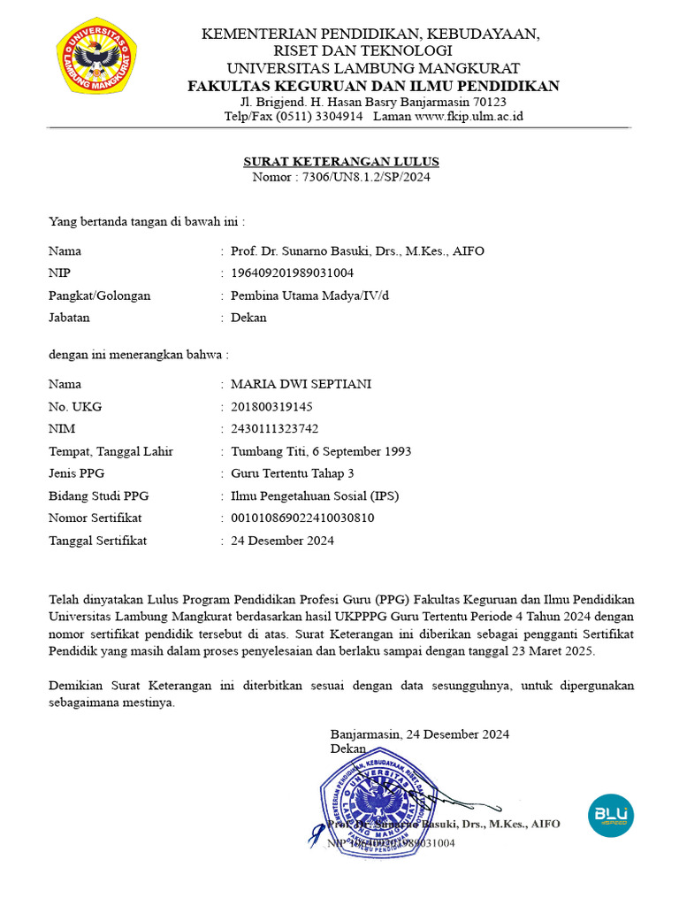 SKL 201800319145 Maria Dwi Septiani | PDF