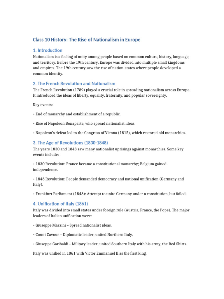 Rise of Nationalism in Europe Notes | PDF | Nationalism | German Empire