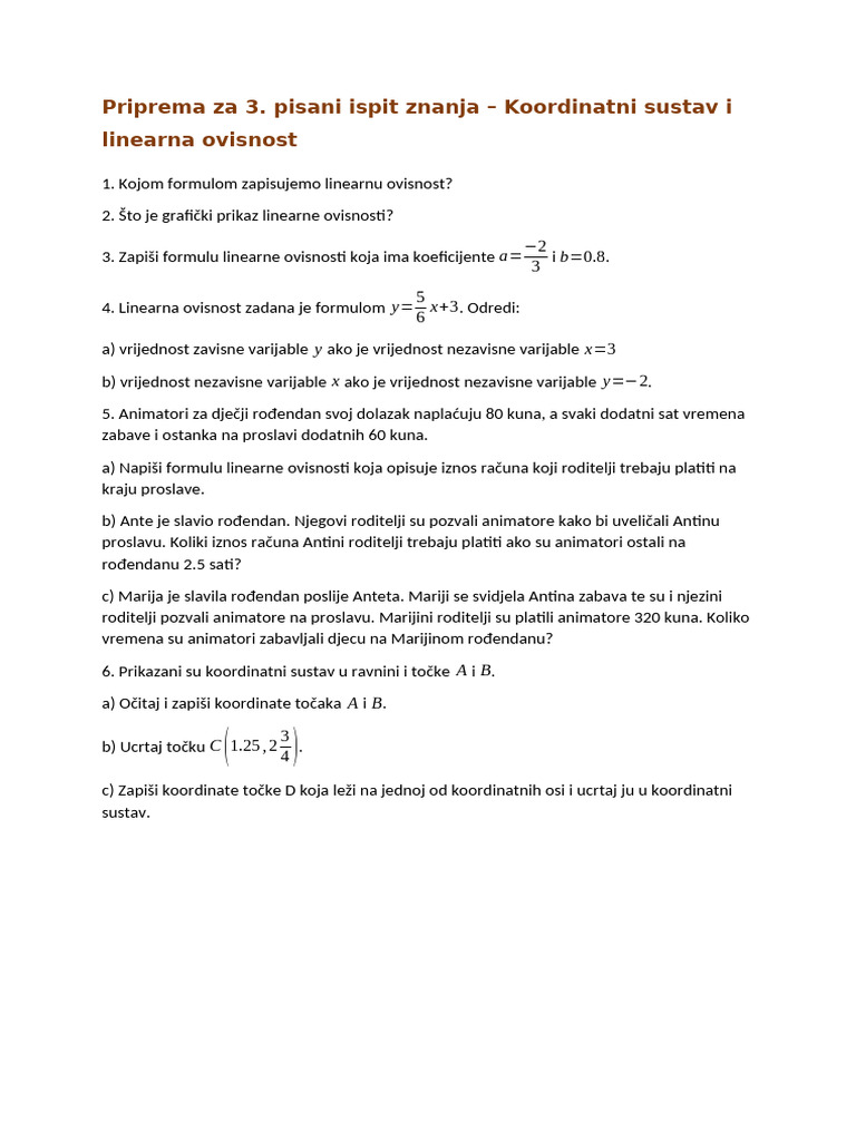 Priprema Za 3. Ispit Znanja Koordinatni Sustav I Linearna Ovisnost | PDF