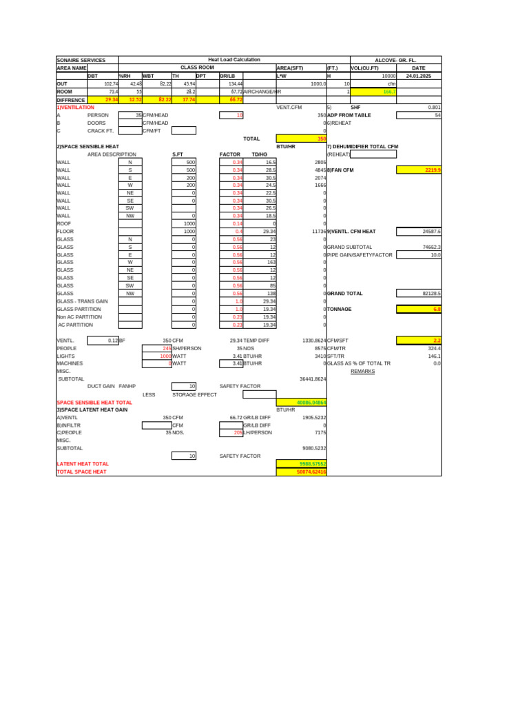 Heat Load Calculation for Classroom | PDF | Building | Sustainable Design